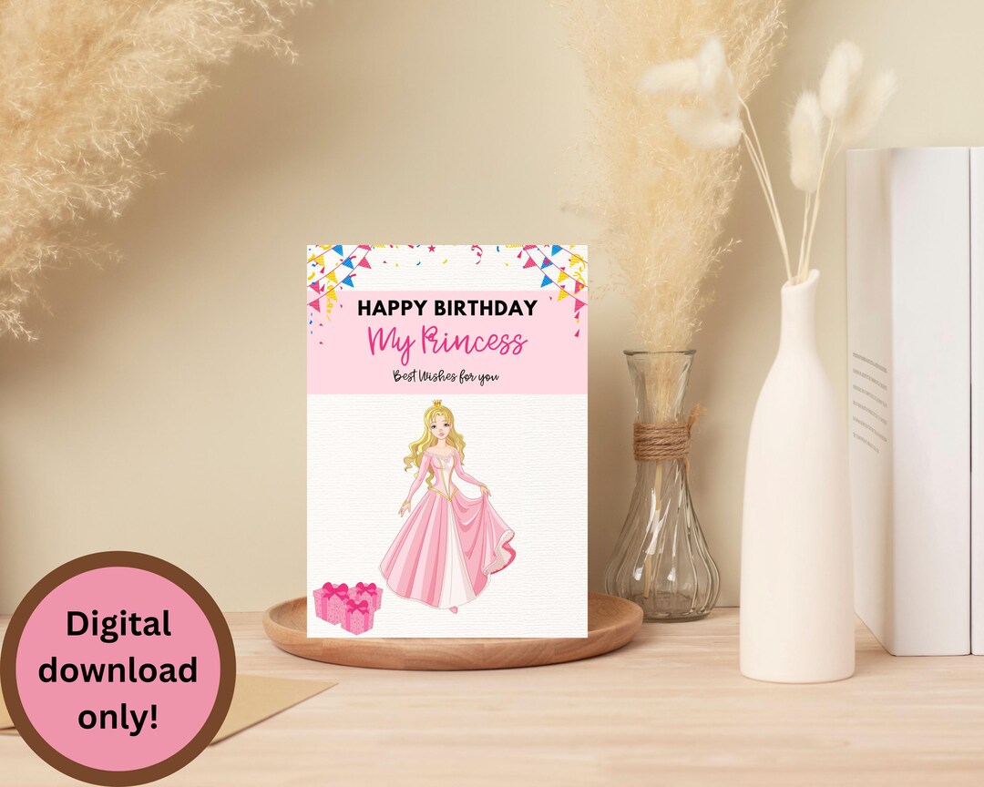 Pink Princess Birthday Card: Girl's Party, 4x6 5x7 (digital Download ...