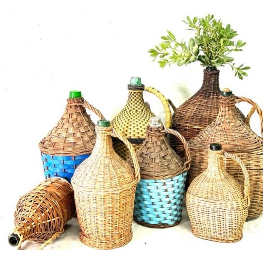 Vintage French Handwoven Wicker Wine Jug, Extra Large Wicker Wrapped ...