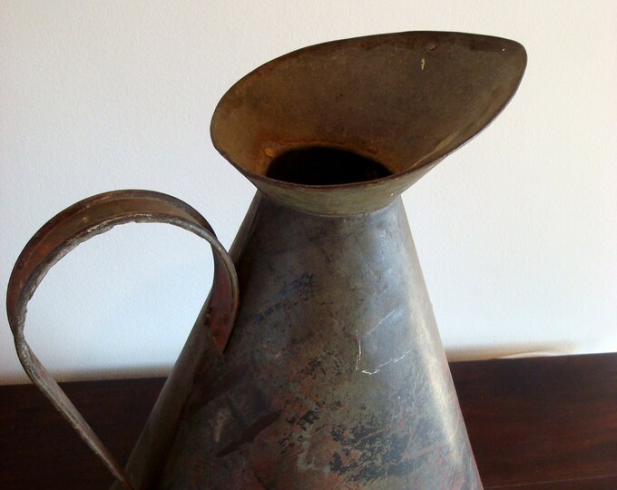 Vintage Industrial Extra Large Metal Pitcher With Brown and Red ...