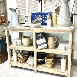 Vintage French Shop Counter or Island, Limed Wood, Bottom Shelf ...