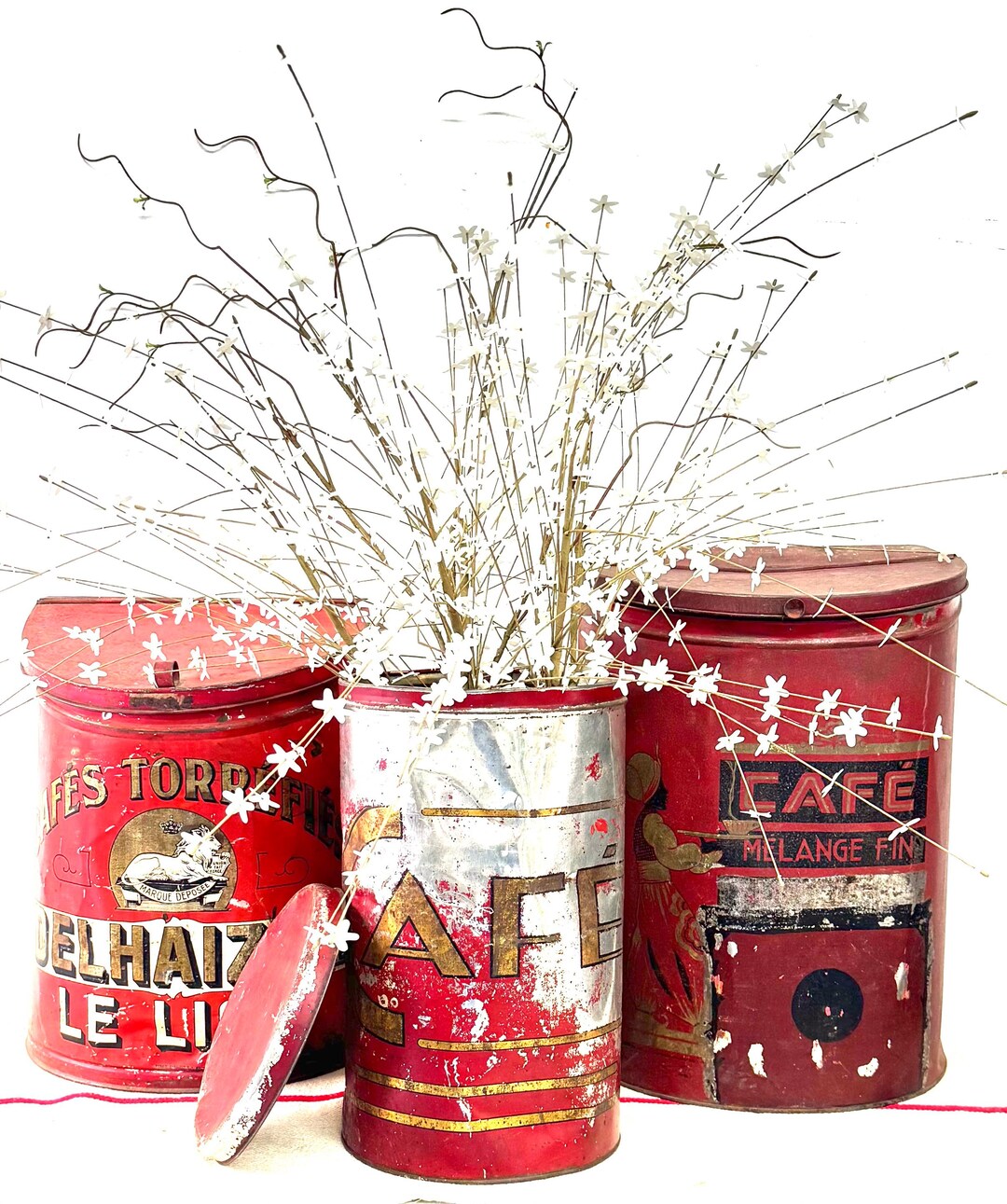 Vintage French Red Coffee Bin, Vintage Red Coffee Container, English ...