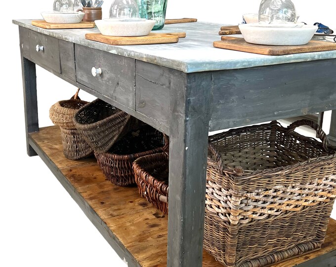 Vintage French Shop Counter With Zinc Top, Vintage French Island, - Etsy