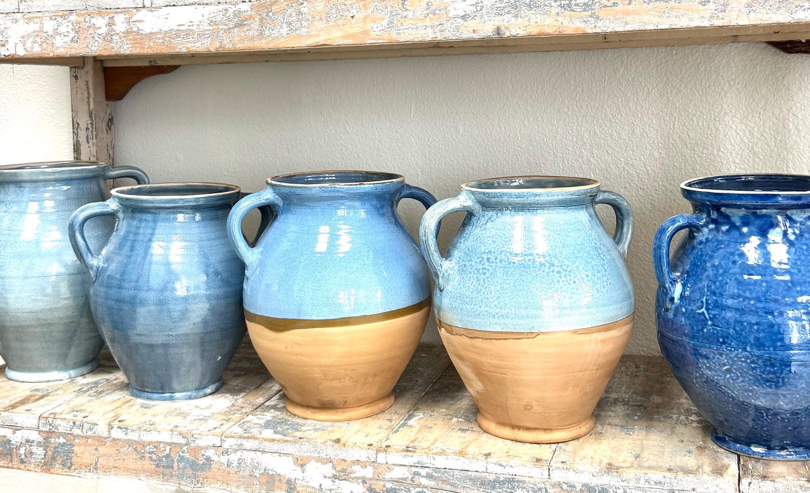 Glazed Pottery Vase, Two Handle Vessel, Belgium Decor, Blue, Beige, - Etsy