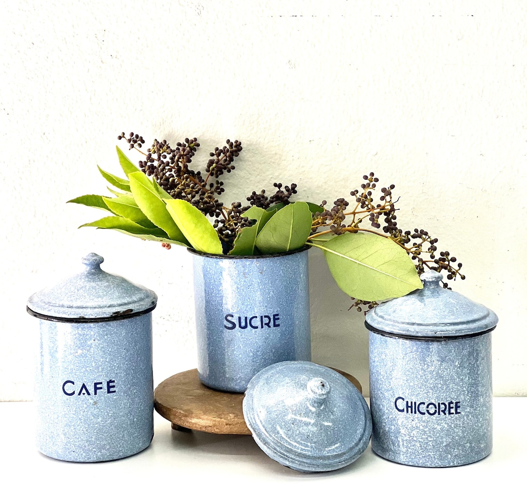 Vintage Enamel Canister French Salt Box French Canister - Etsy