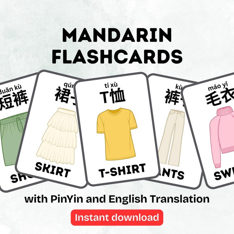 Mandarin Chinese Clothing Flashcards | English Translation With Pinyin ...