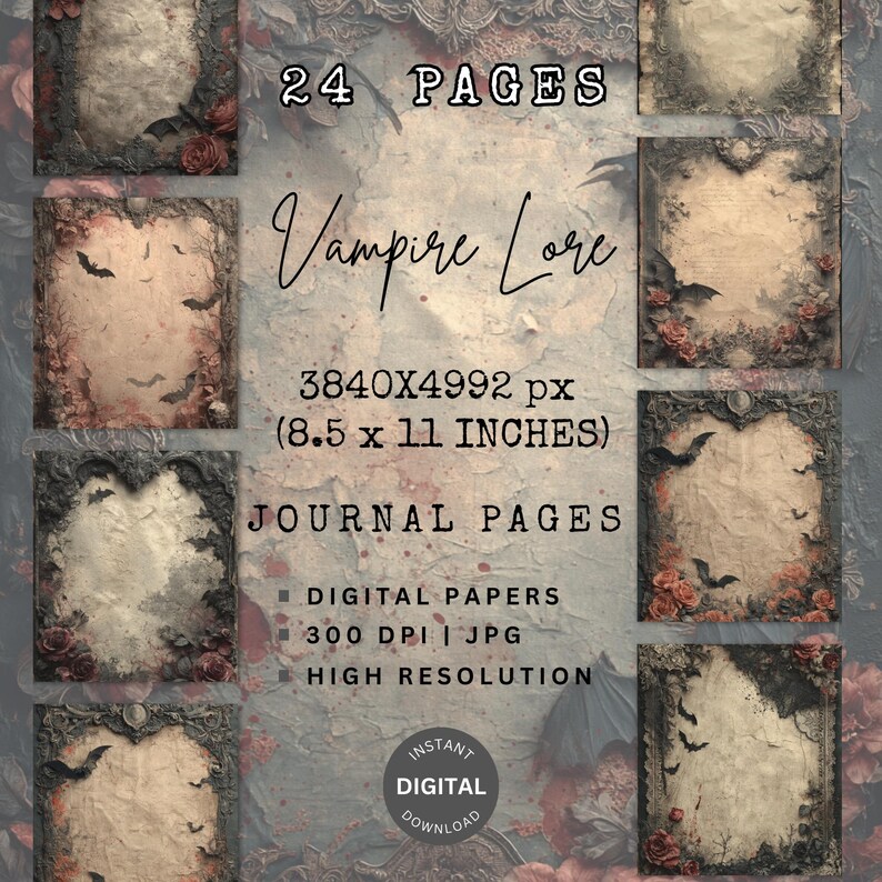 Vampire Lore Junk Journal Kit | Gothic Digital Paper | Dark Academia ...