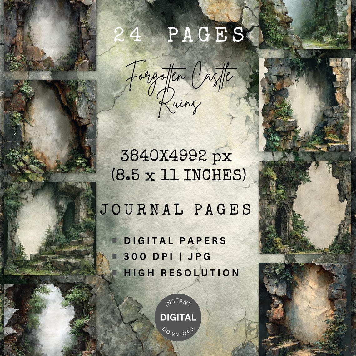 Dark Fantasy Castle Ruins Journal Pages: Printable Scrapbook Paper ...