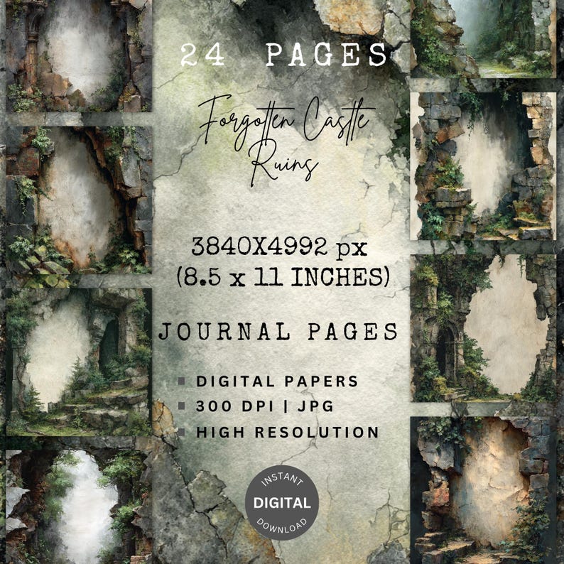 Dark Fantasy Castle Ruins Journal Pages: Printable Scrapbook Paper ...