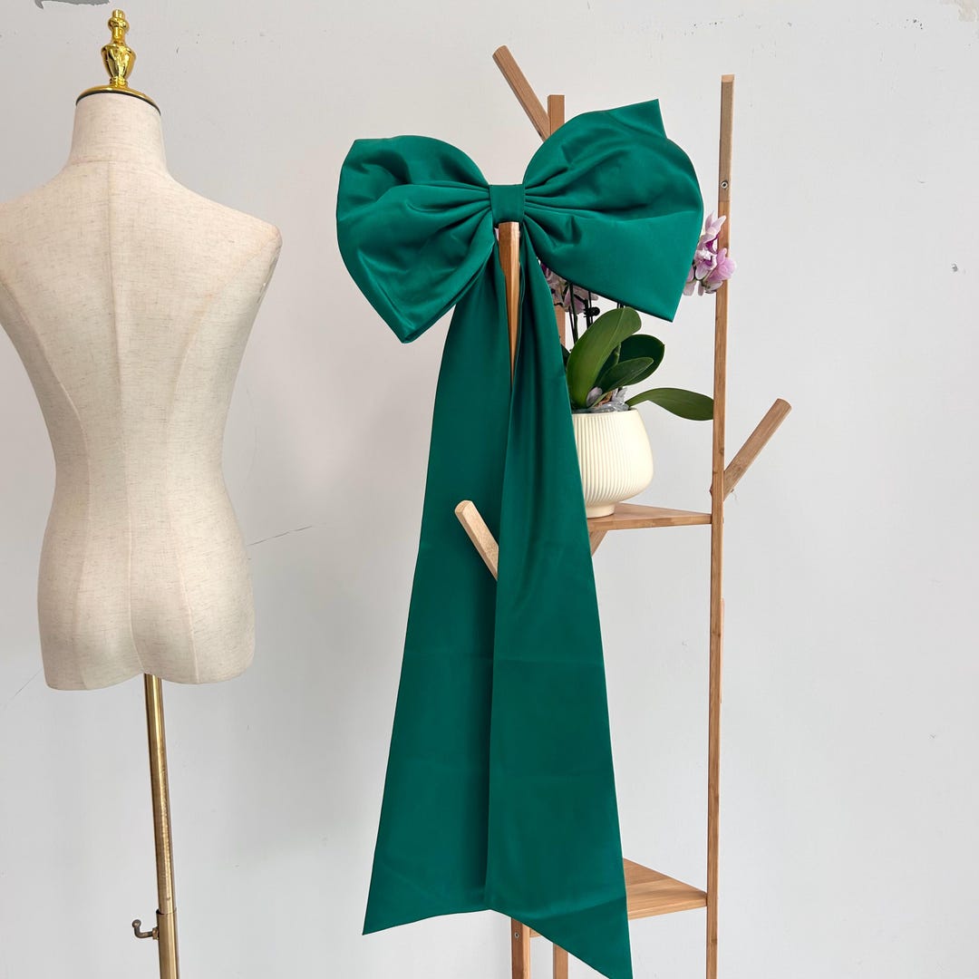 Dark Green Ribbon Bow Double Taffeta Bow Satin Bow Train Detachable ...