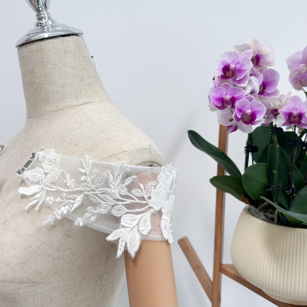Ivory Floral Lace Bridal Shoulder Straps, Romantic Sequins Straps for ...