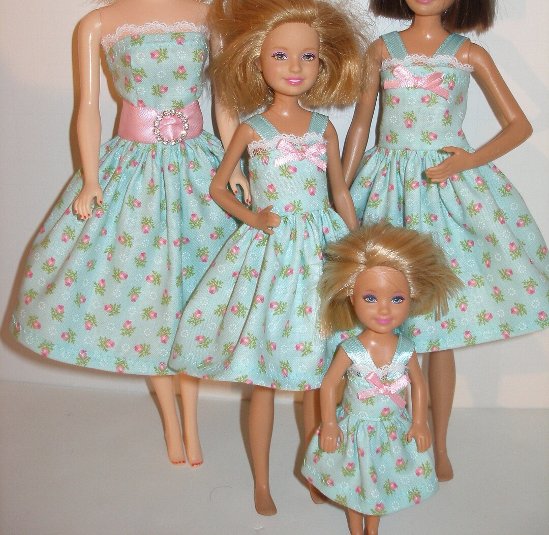 Handmade Fashion Doll Clothes - 4 Fashion Doll Sisters Set Aqua and ...