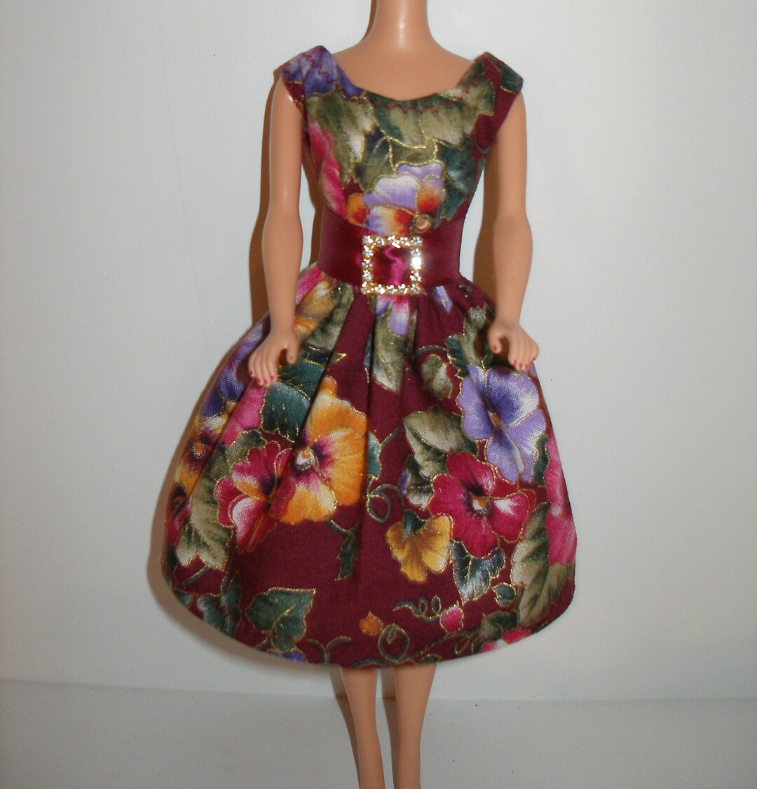 Handmade 11.5" Fashion Doll Clothes - Maroon Pansy With Touches of Gold ...