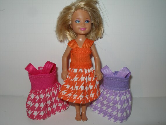 Handmade 5.5 Little Sister Fashion Doll Clothes Fits Chelsea Hot Pink Orange or Purple Houndstooth Print Dress Etsy Australia
