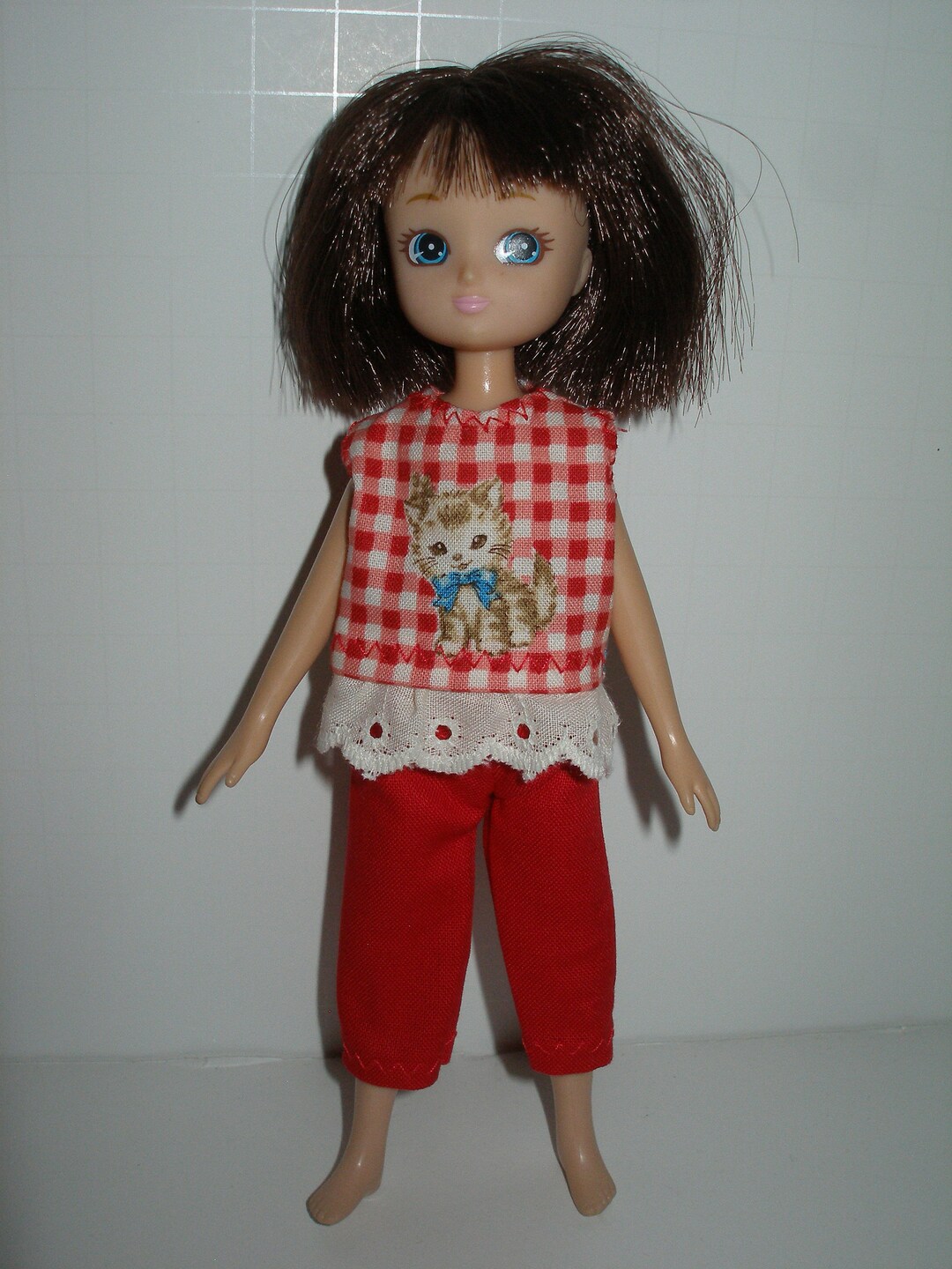 Handmade 7 Doll Clothes for Lottie Red Plaid Kitten Capri Set - Etsy