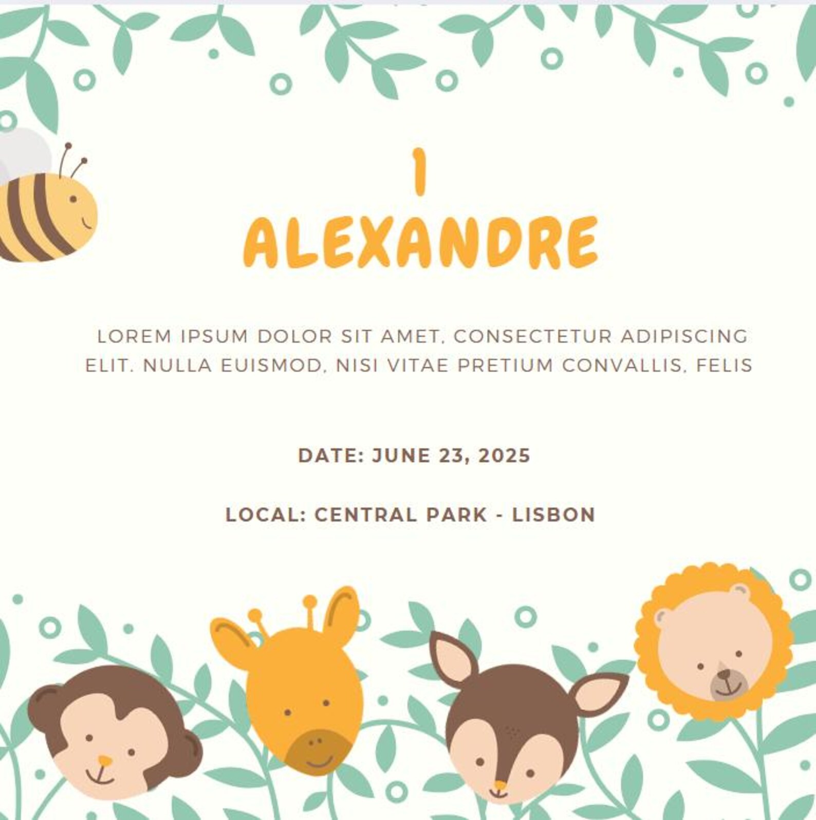 Editable Animal-themed Birthday Invitation Template | 1st Birthday ...