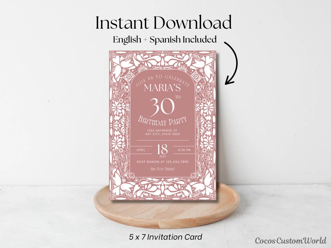 Pink Talavera Bilingual Birthday Invitation, Digital Editable Printable ...