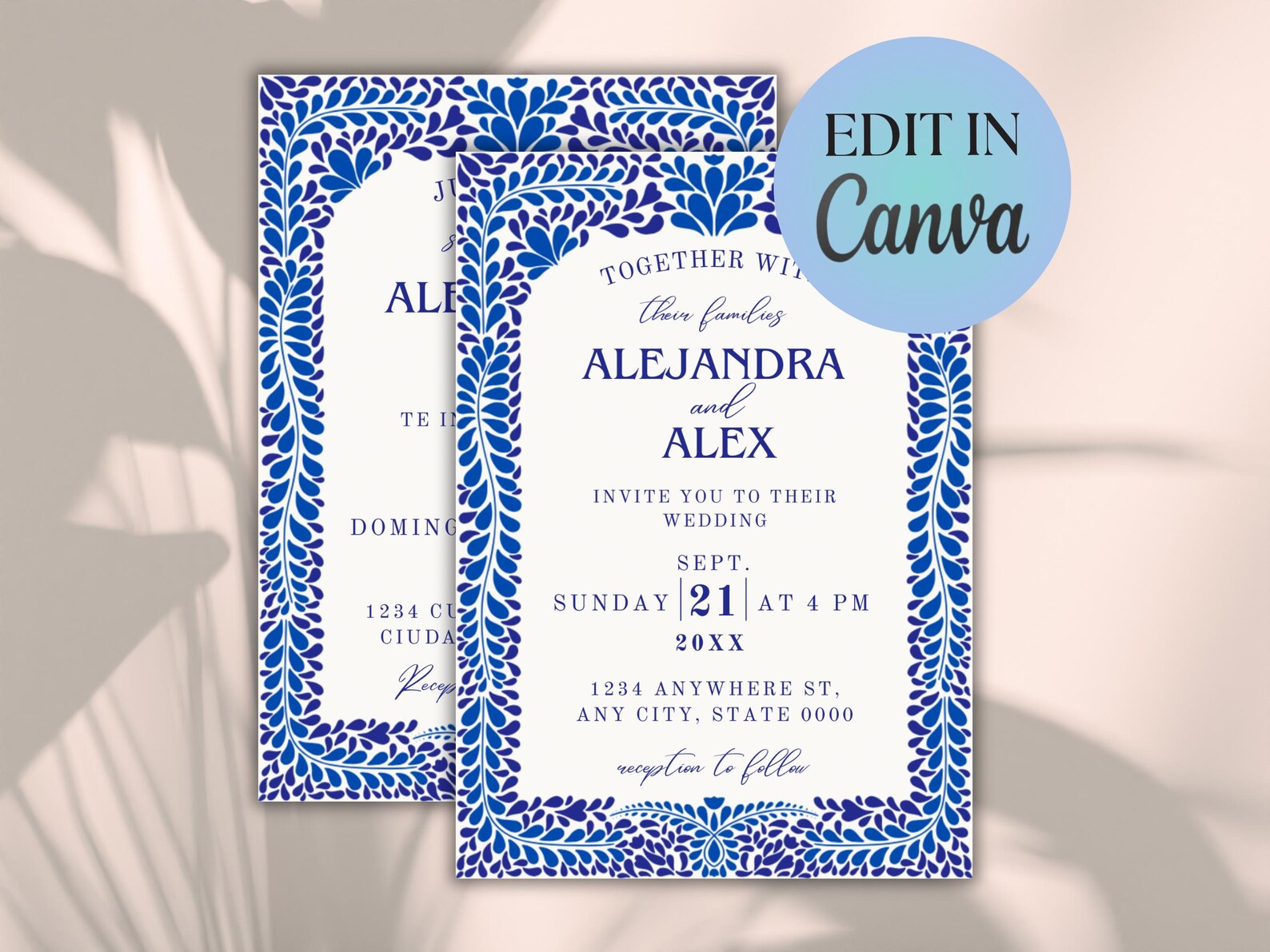Blue Talavera Mexican Wedding Invite Template, Editable Printable ...