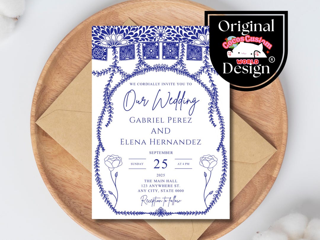 Blue Talavera Wedding Invitation Template: Bilingual Printable Invite ...