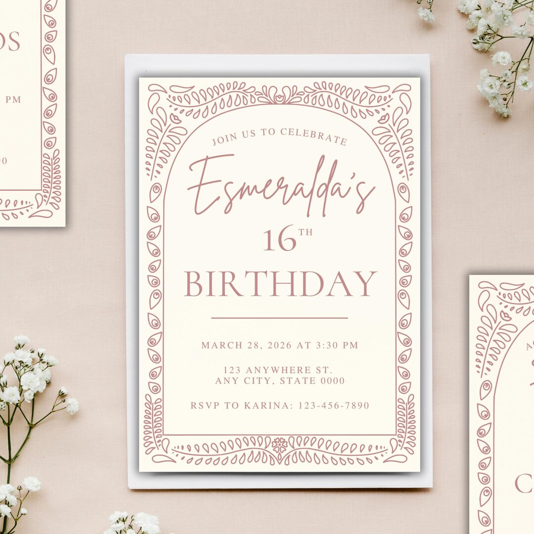 Pink Talavera Bilingual Birthday Invitation, Canva Editable Printable ...