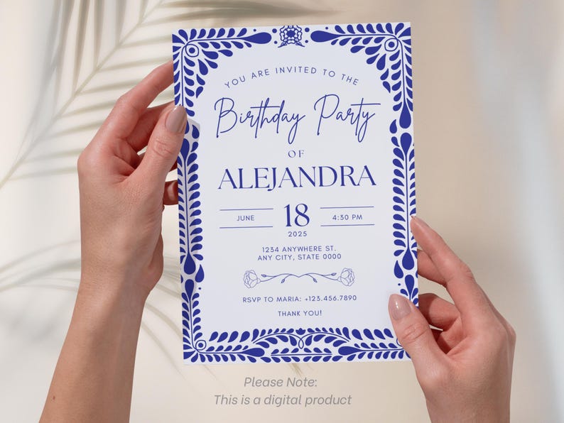 Blue Talavera Birthday Invitation: Bilingual English Spanish, Editable ...
