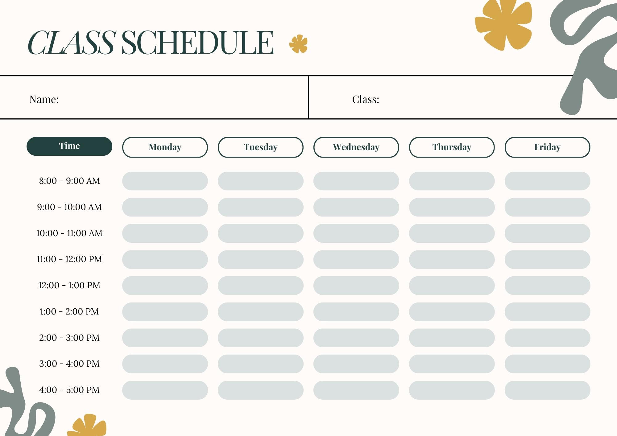 Simple Class Schedule Digital Print - Etsy