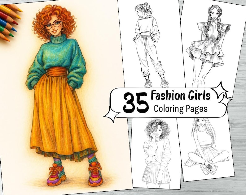 35 Fashion Girls Coloring Pages, Stylish Women Coloring Book, Printable ...