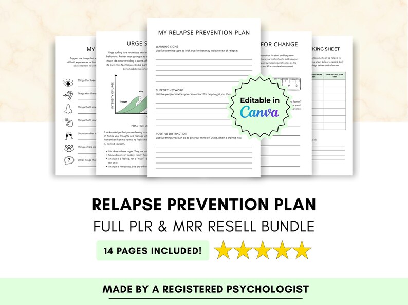 Relapse Prevention Therapy Worksheets, Canva Editable With PLR and MRR ...