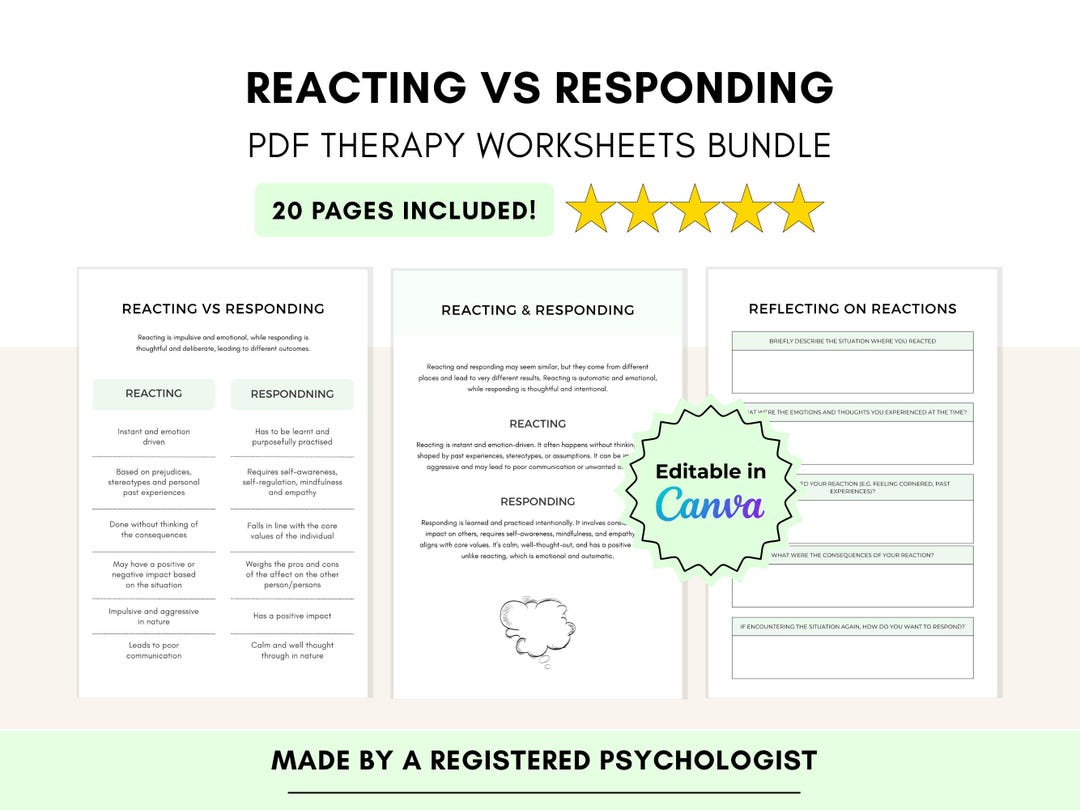 Reacting Vs Responding Worksheets: Canva Editable Resell Bundle - Etsy
