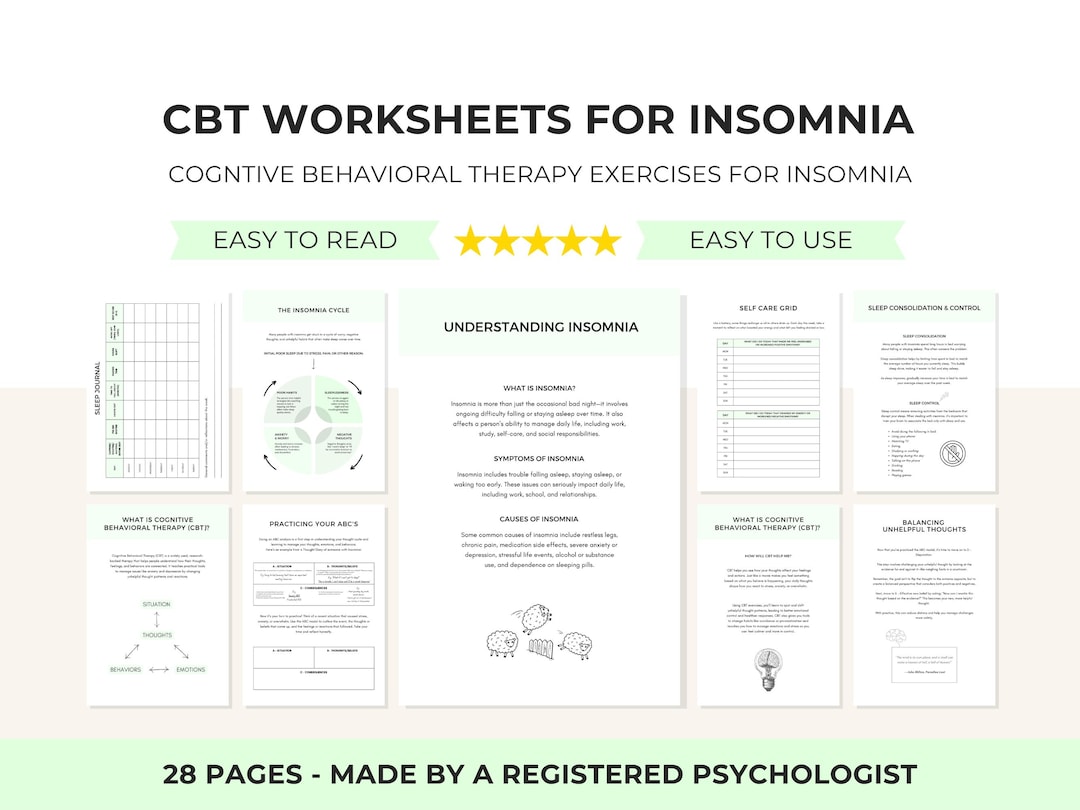 CBT for Insomnia Worksheets, Therapy Exercises and Mindfulness ...