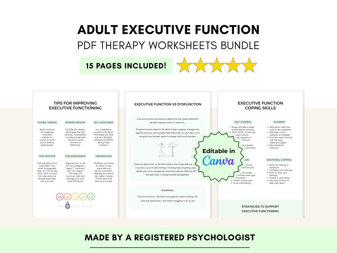 ADHD Executive Function Worksheets, Canva Editable With Private Label ...