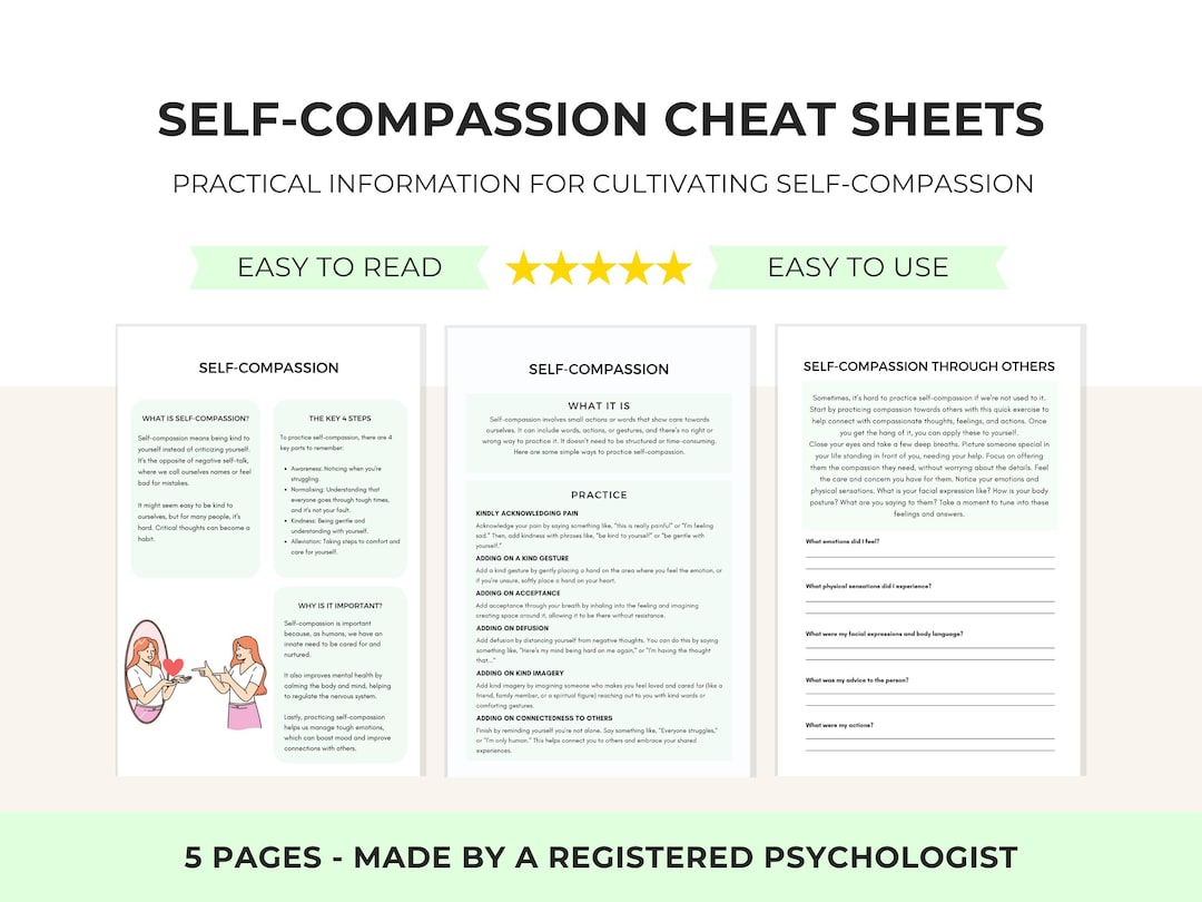 Self Compassion Cheat Sheet Information Bundle for Cultivating Self ...