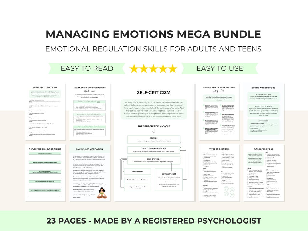 Managing Emotions Worksheets Mega Bundle for Adults and Teens, Easy to ...