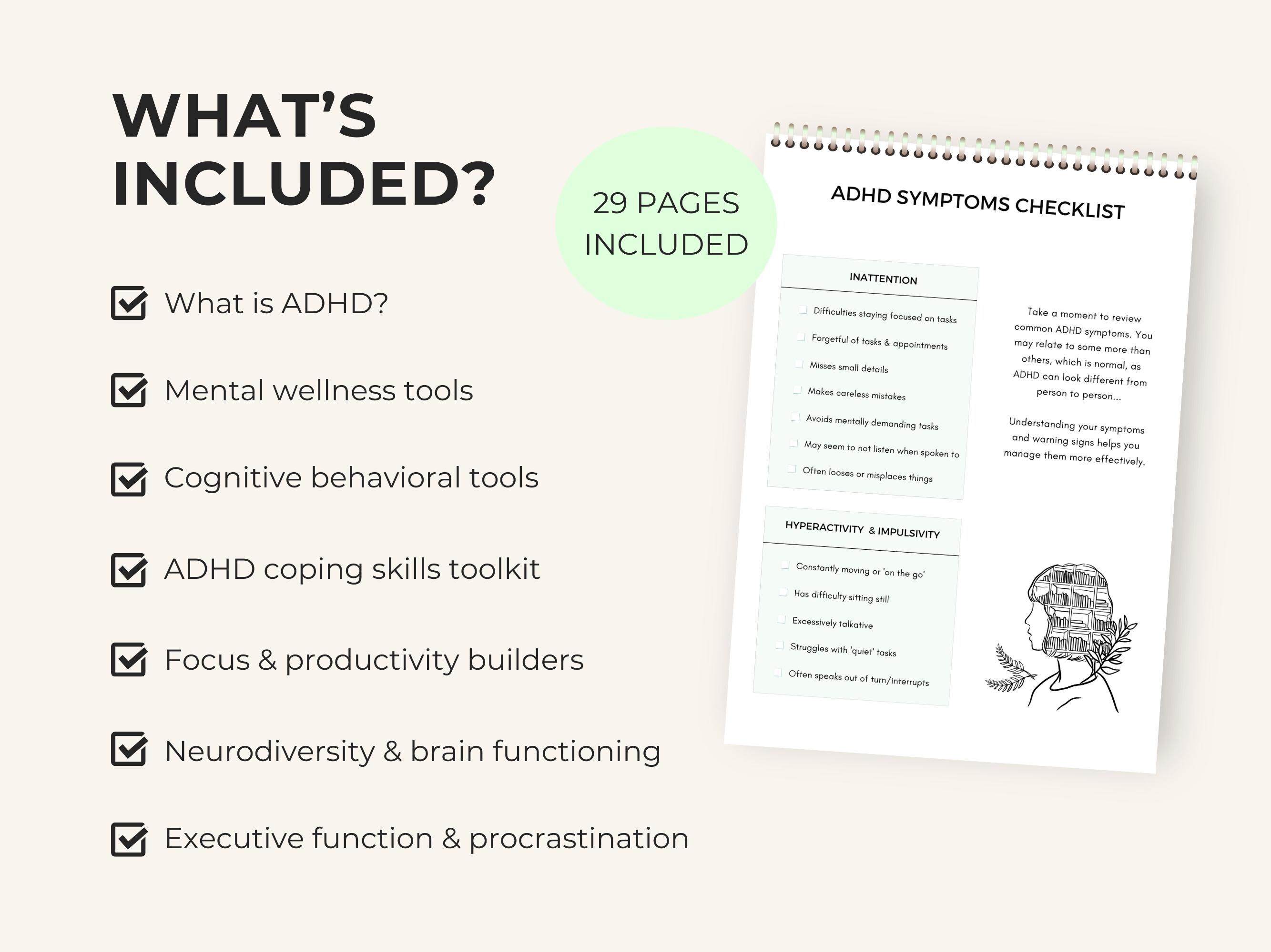 ADHD Late Diagnosis Therapy Worksheets for Executive Function ...