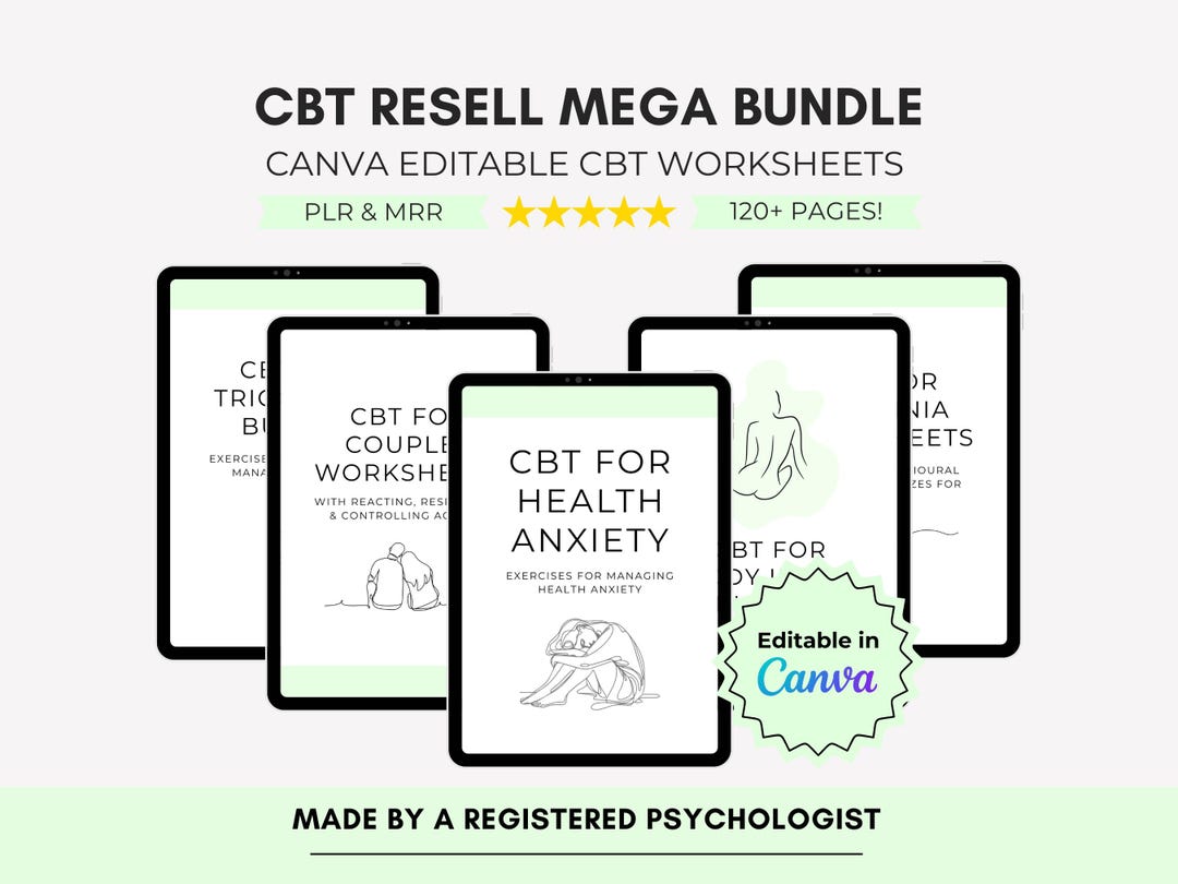CBT Worksheets Mega Bundle, Canva Editable With Private Label and ...