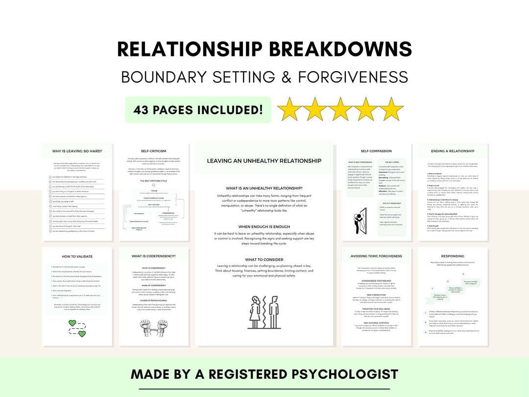 Relationship Breakdown Therapy Worksheets With Boundary Setting ...