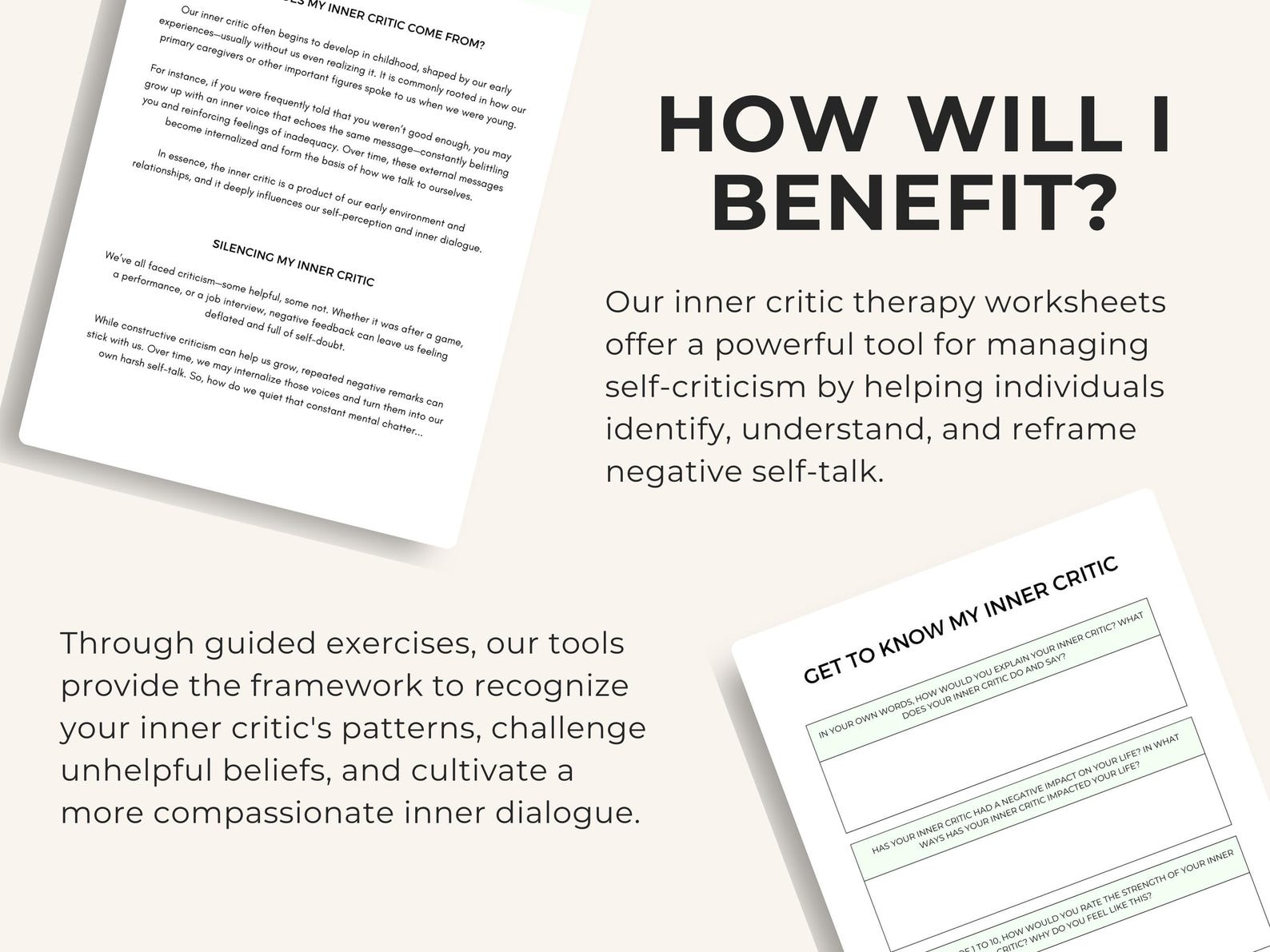 Inner Critic Therapy Worksheets, Canva Editable With Private Label and ...