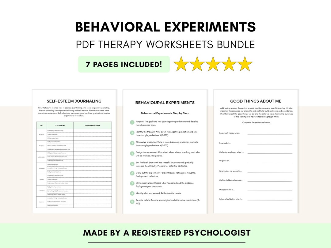 Behavioral Experiments Therapy Worksheets for Building Self-esteem (PDF ...