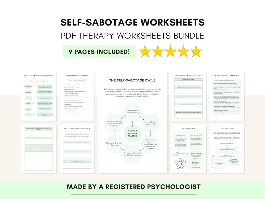 Self Sabotage Worksheets, Therapy Tools for Managing Self Criticism ...