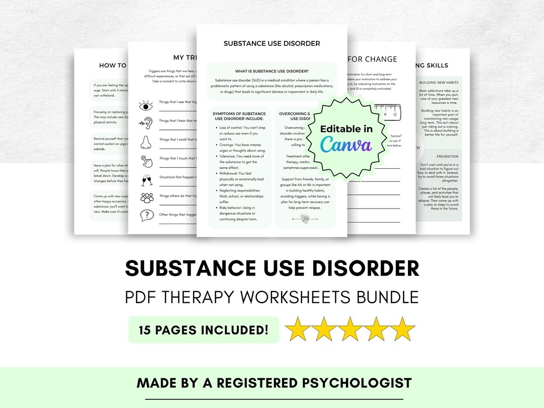 Substance Use Disorder Worksheets, Canva Editable With Private Label ...