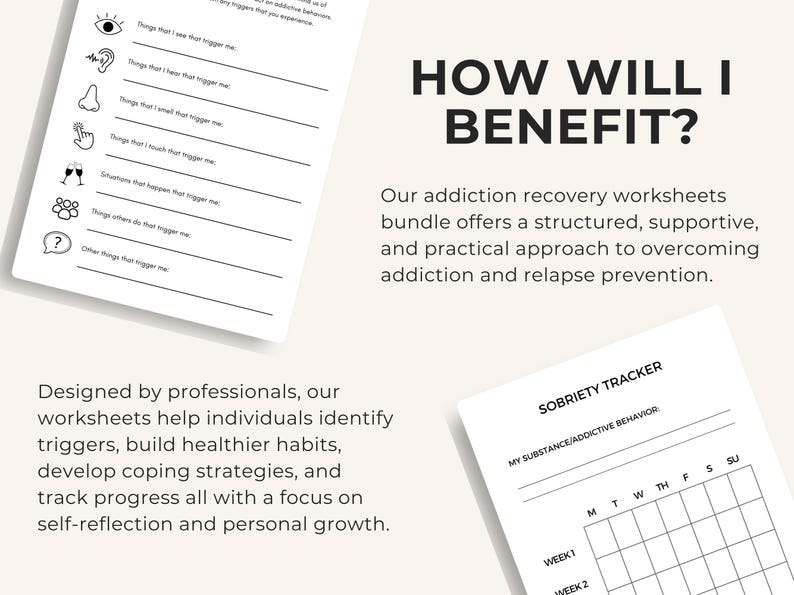 Addiction Recovery Worksheets Bundle for Overcoming Addiction and ...