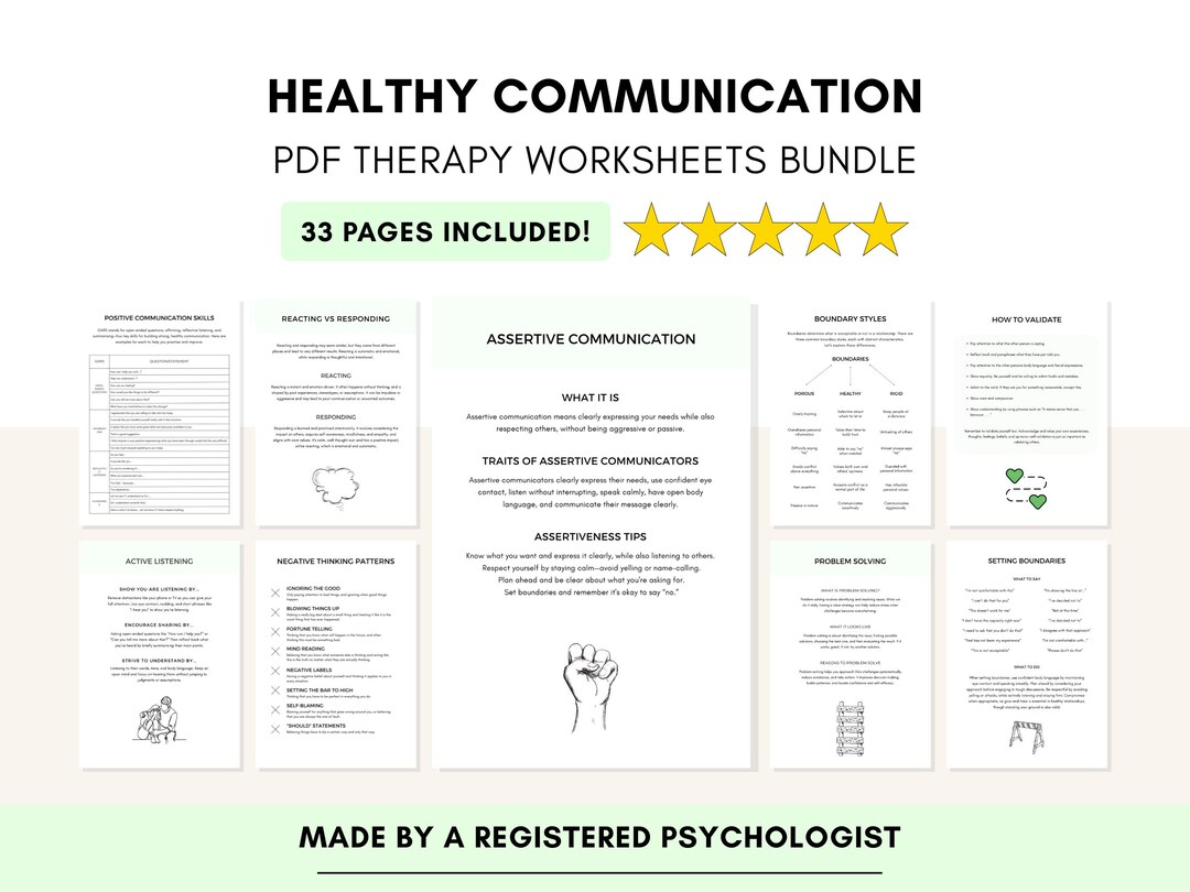 Healthy Communication Therapy Handouts to Build Assertive Communication ...