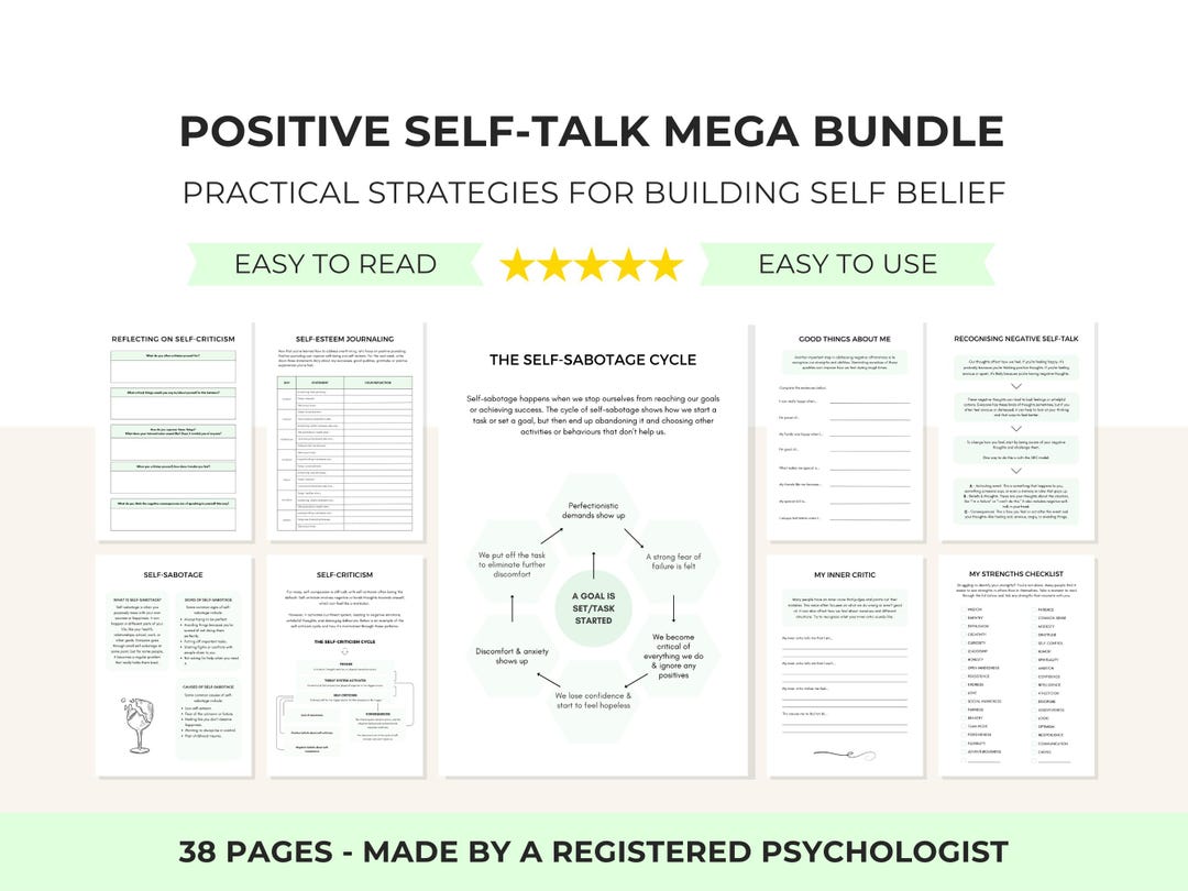 Positive Self Talk Worksheets for Building Self Belief and Self ...