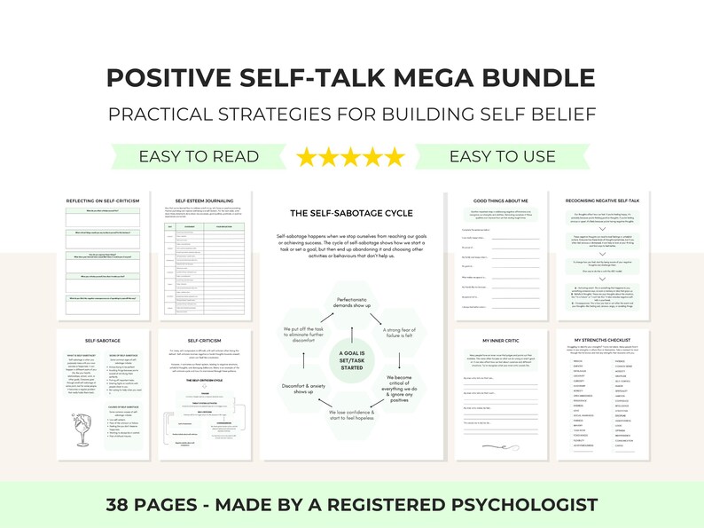 Positive Self Talk Worksheets for Building Self Belief and Self ...