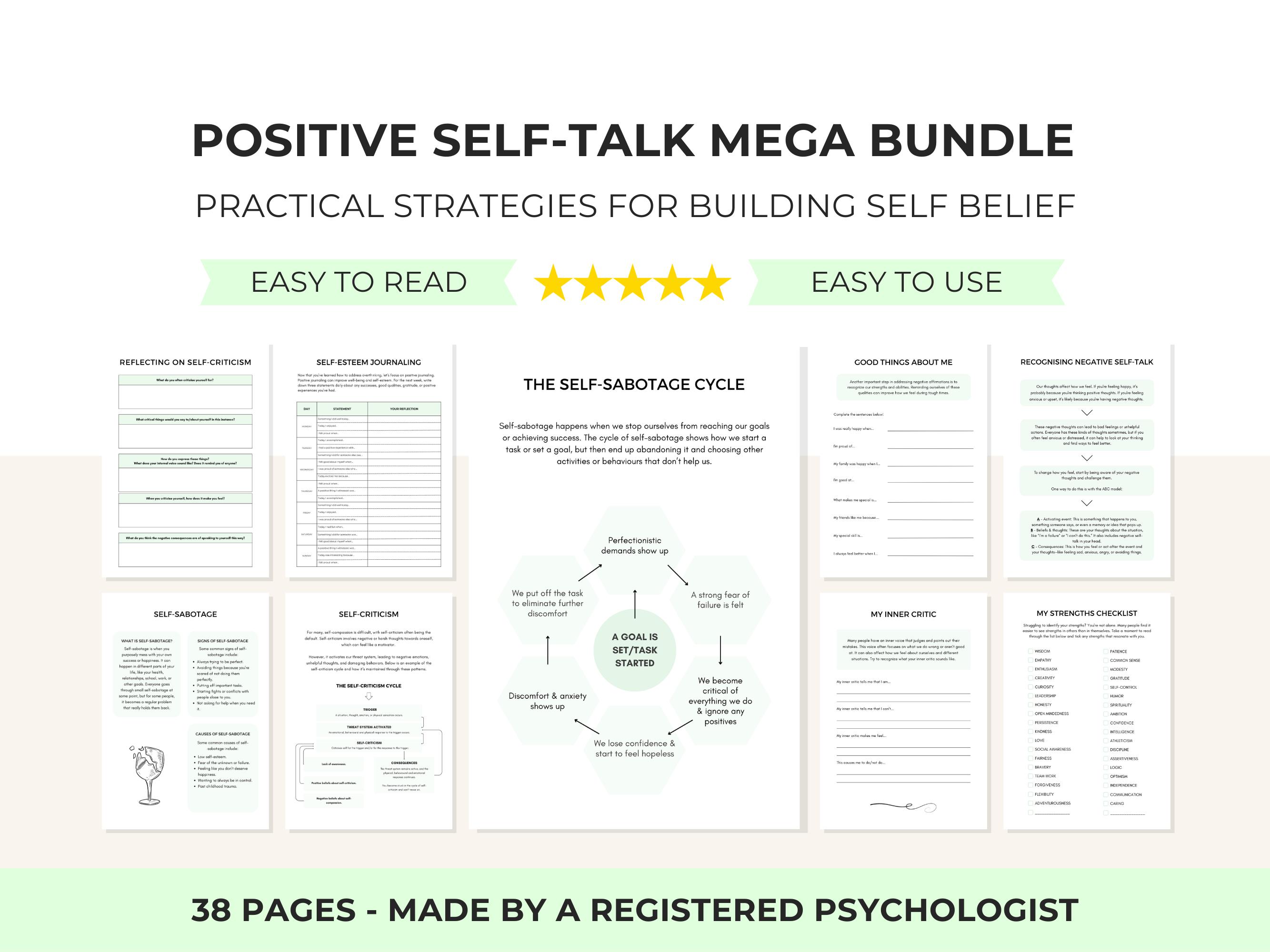 Positive Self Talk Worksheets for Building Self Belief and Self ...