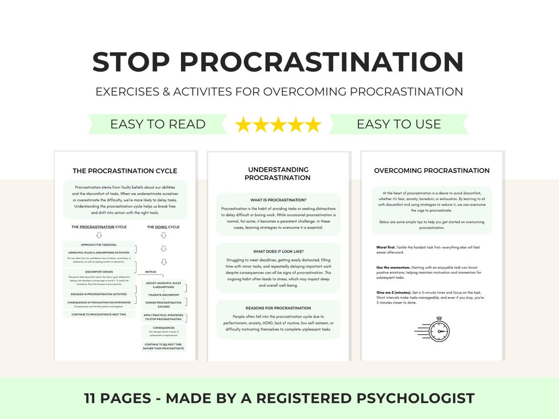 Stop Procrastination Worksheets for Adults and Teens Overcoming ...