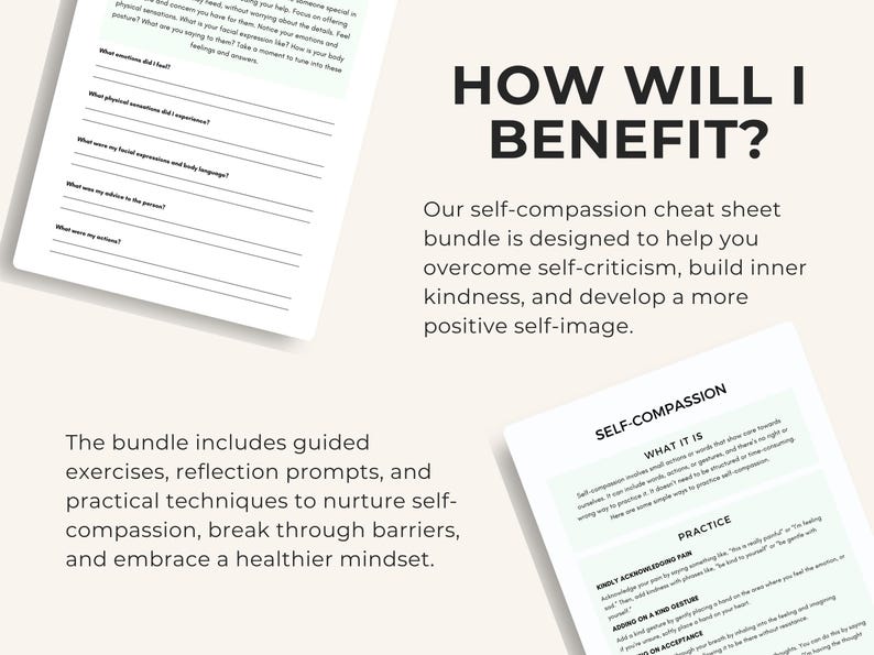 Self Compassion Cheat Sheet Information Bundle for Cultivating Self ...