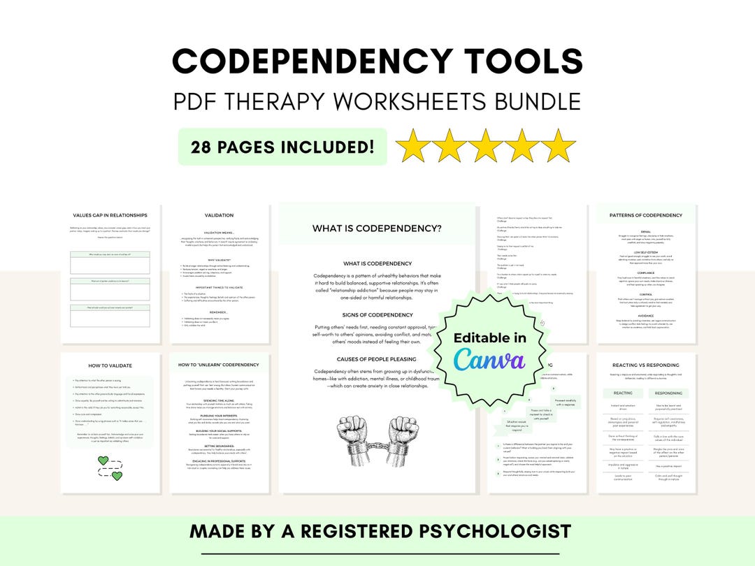Codependency Therapy Worksheets, Canva Editable With Private Label and ...