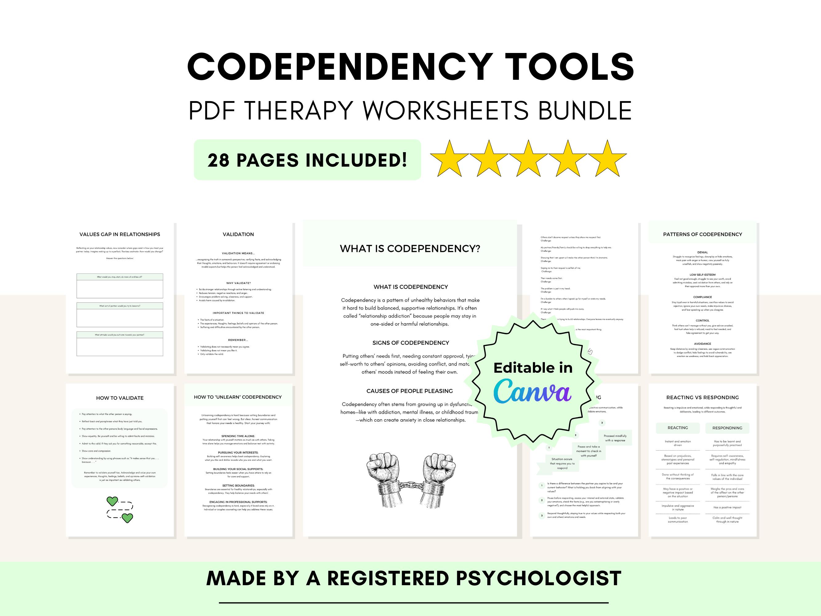 Codependency Therapy Worksheets, Canva Editable With Private Label and ...
