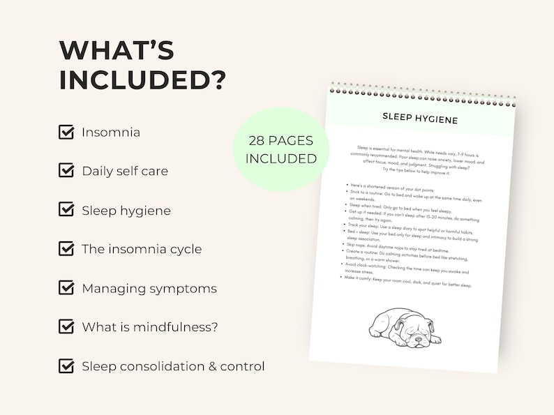 CBT for Insomnia Worksheets With Sleep Hygiene & Mindfulness (PDF ...