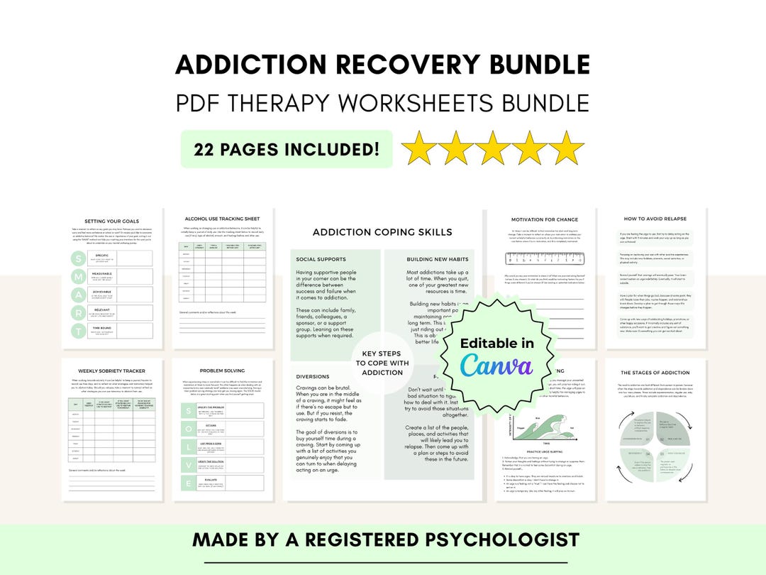 Addiction Recovery Worksheets, Canva Editable With Private Label and ...